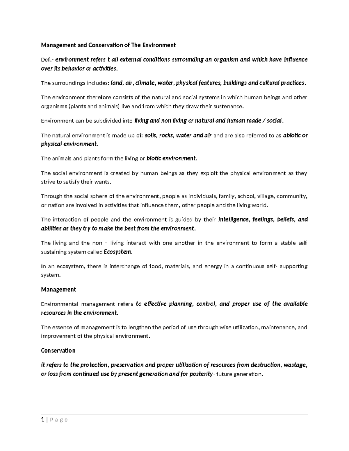 Management and conservation of the environment - Management and ...