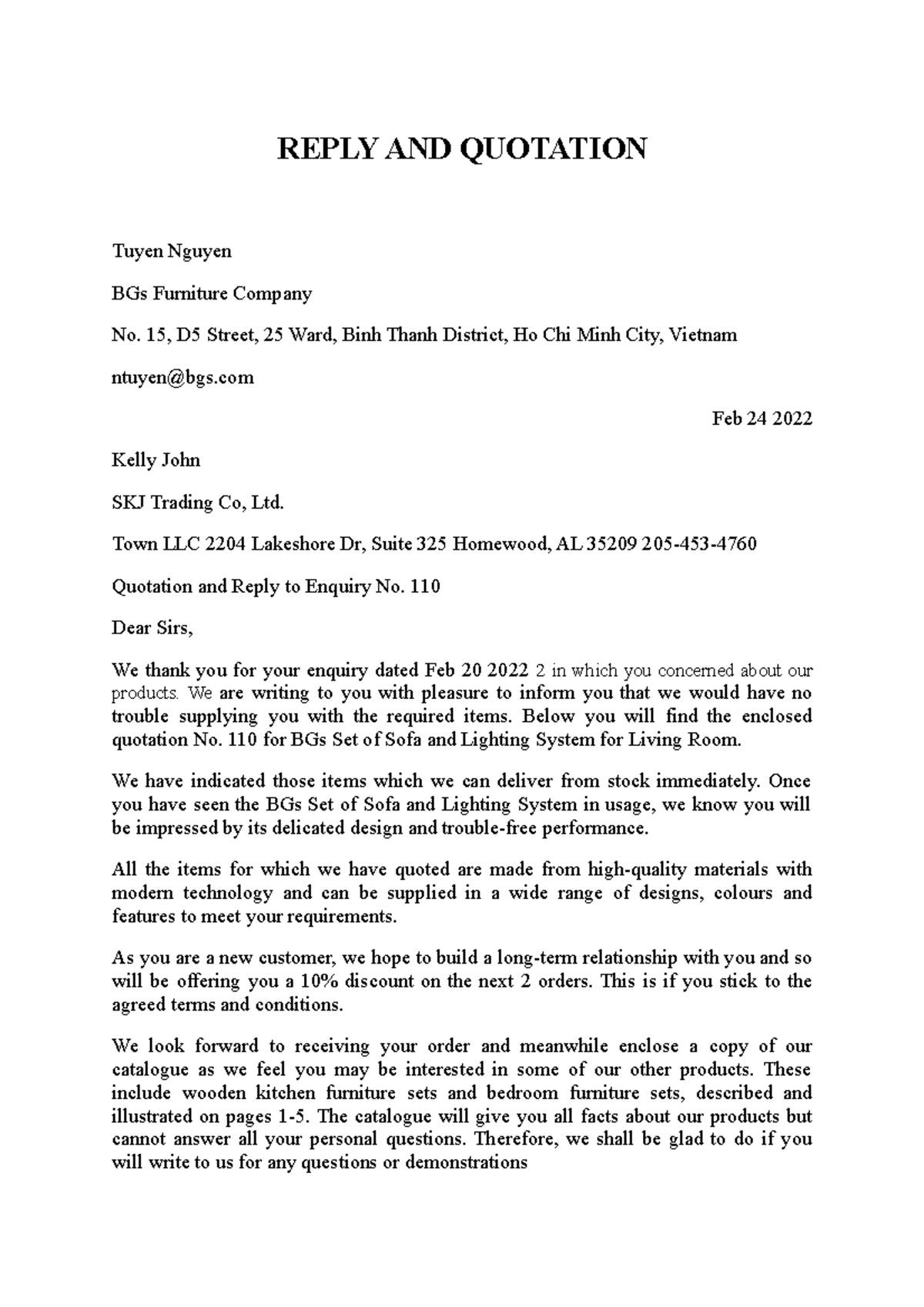 Reply AND Quotation - Tiếng Anh Chuyên Ngành 1 TAN321 Trường Đại học ...