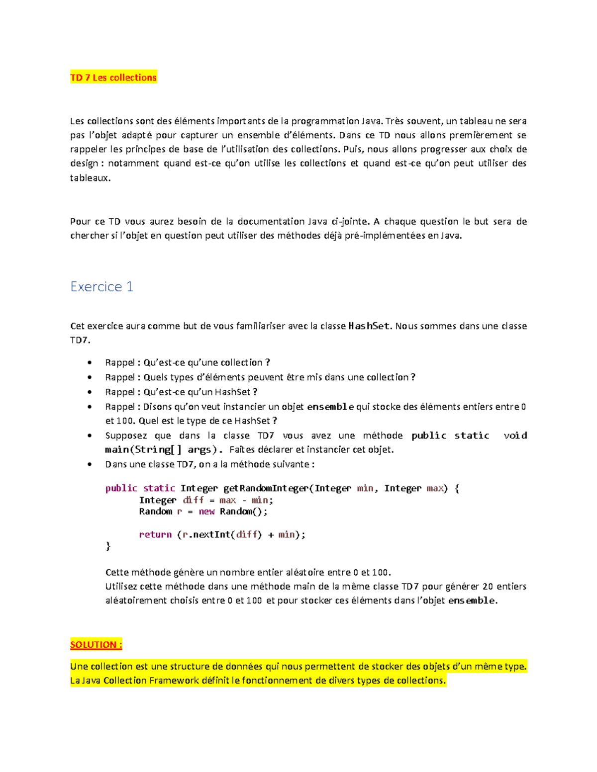 Correction TD 7 - sdc sdvdf - TD 7 Les collections Les collections sont des éléments importants ...