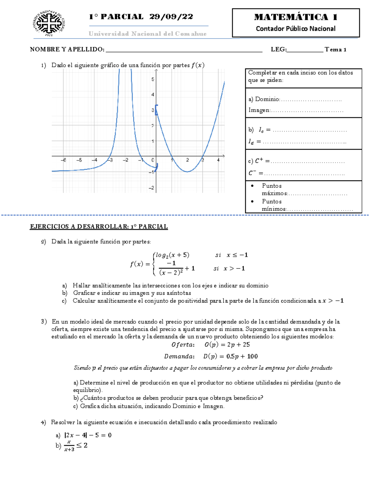 1° parcial CPN- 2C- 2022 - MATEMÁTICA 1 Contador Público Nacional 1 ...