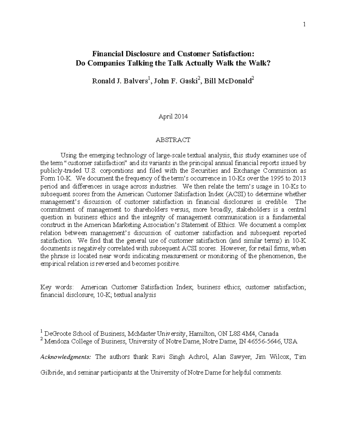 Financial Disclosure and Customer Satisf - Copy - Financial Disclosure ...