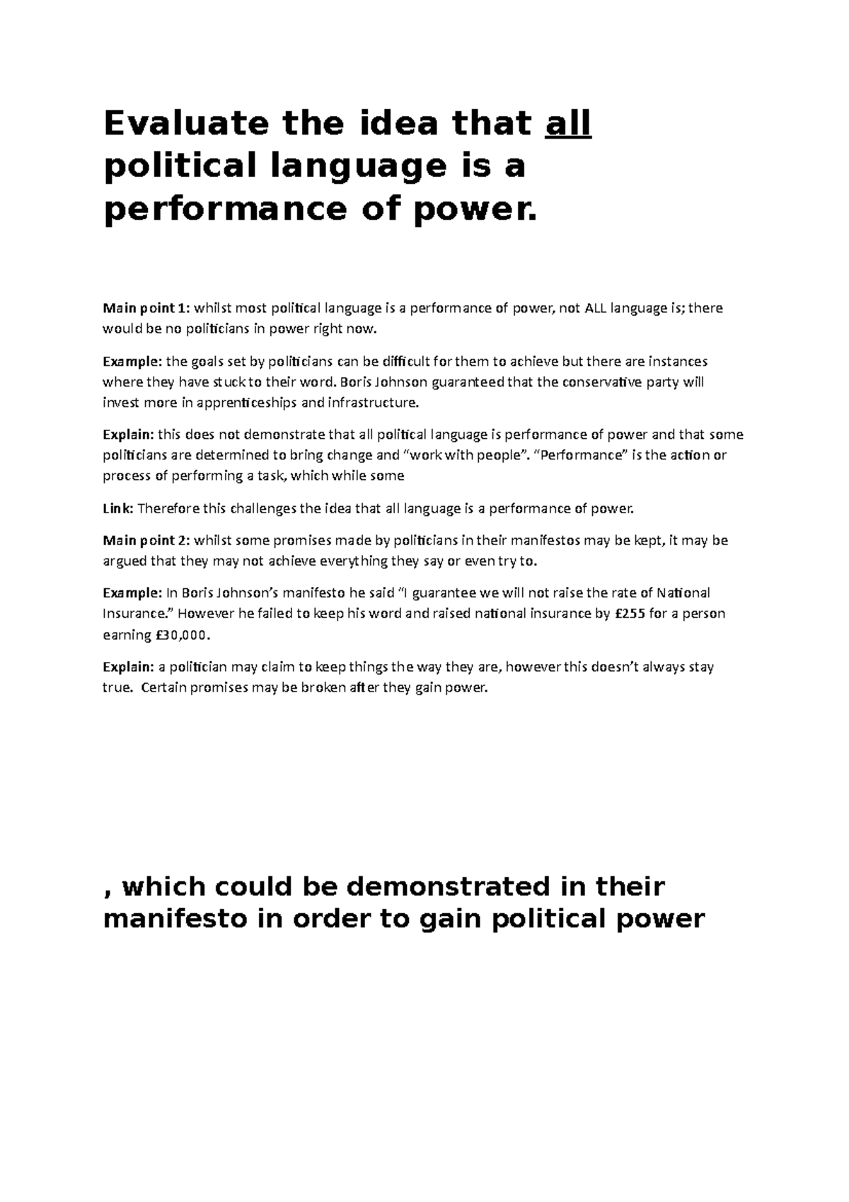 all political language is a performance of power - Main point 1: whilst ...
