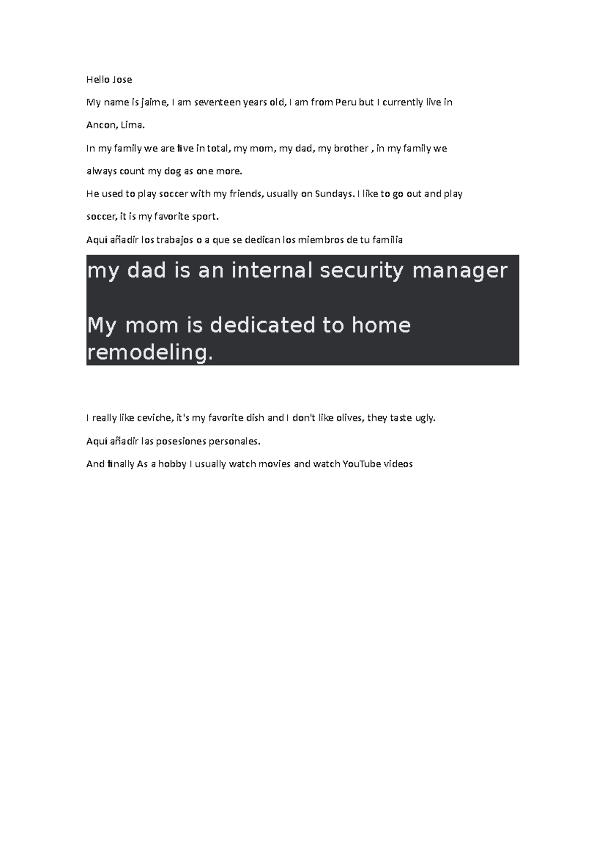 Hello Jose - presentación de una persona común en present simple ...