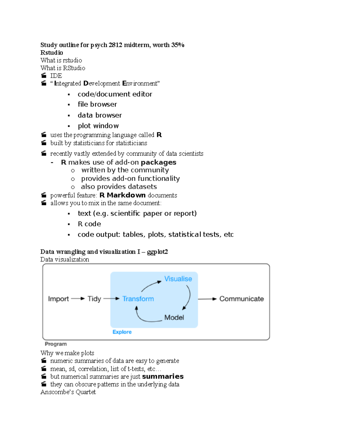Study outline for midterm - Study outline for psych 2812 midterm, worth ...