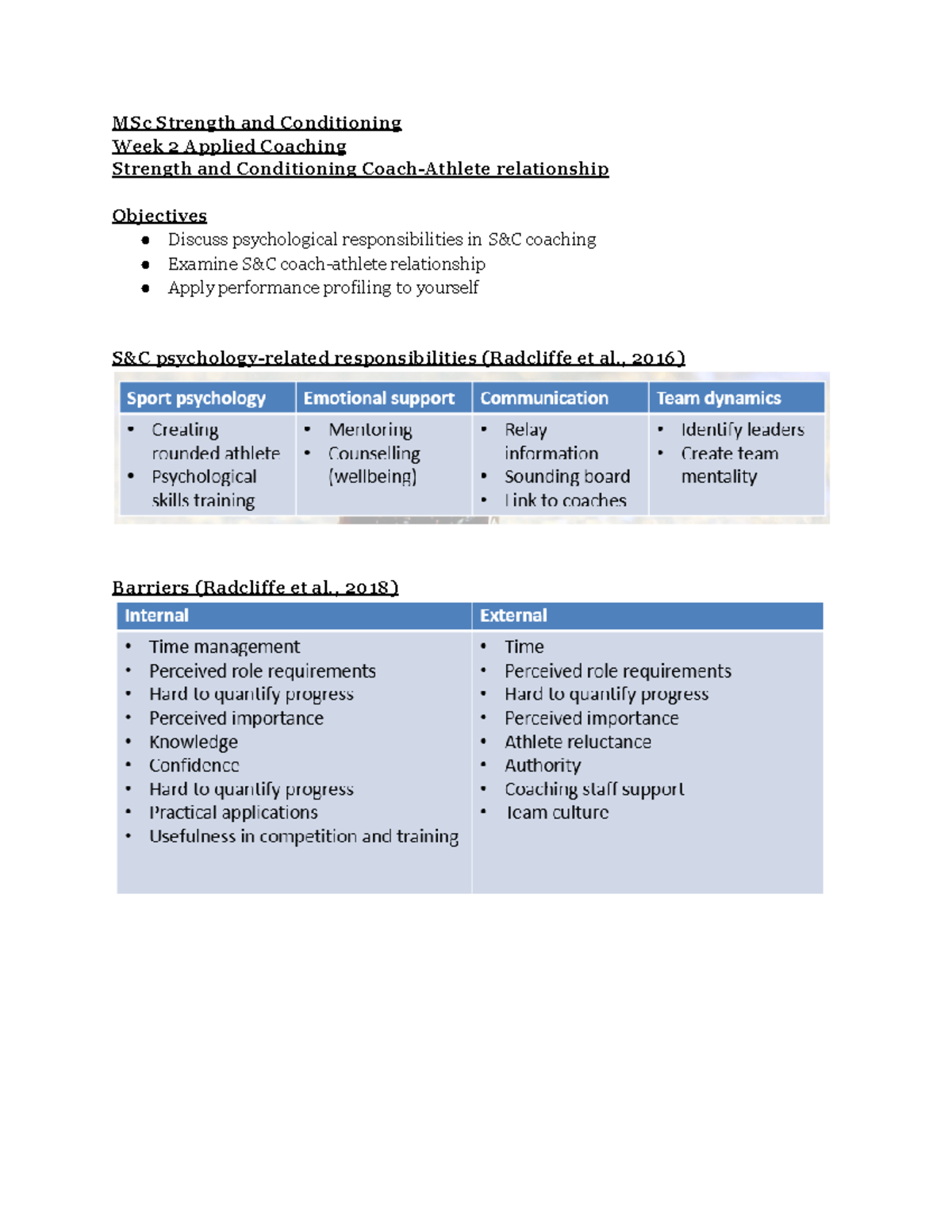 MSc SC Week 2 Applied Coaching - MSc Strength and Conditioning Week 2 ...