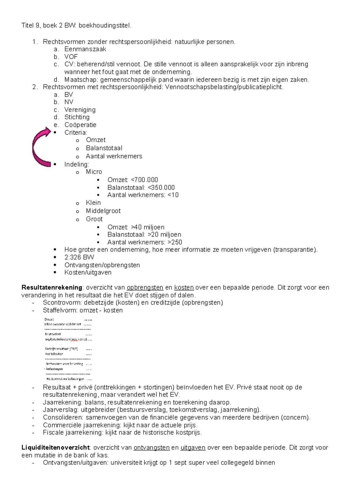 Theorie - beco - Titel 9, boek 2 BW: boekhoudingstitel. 1. Rechtsvormen ...