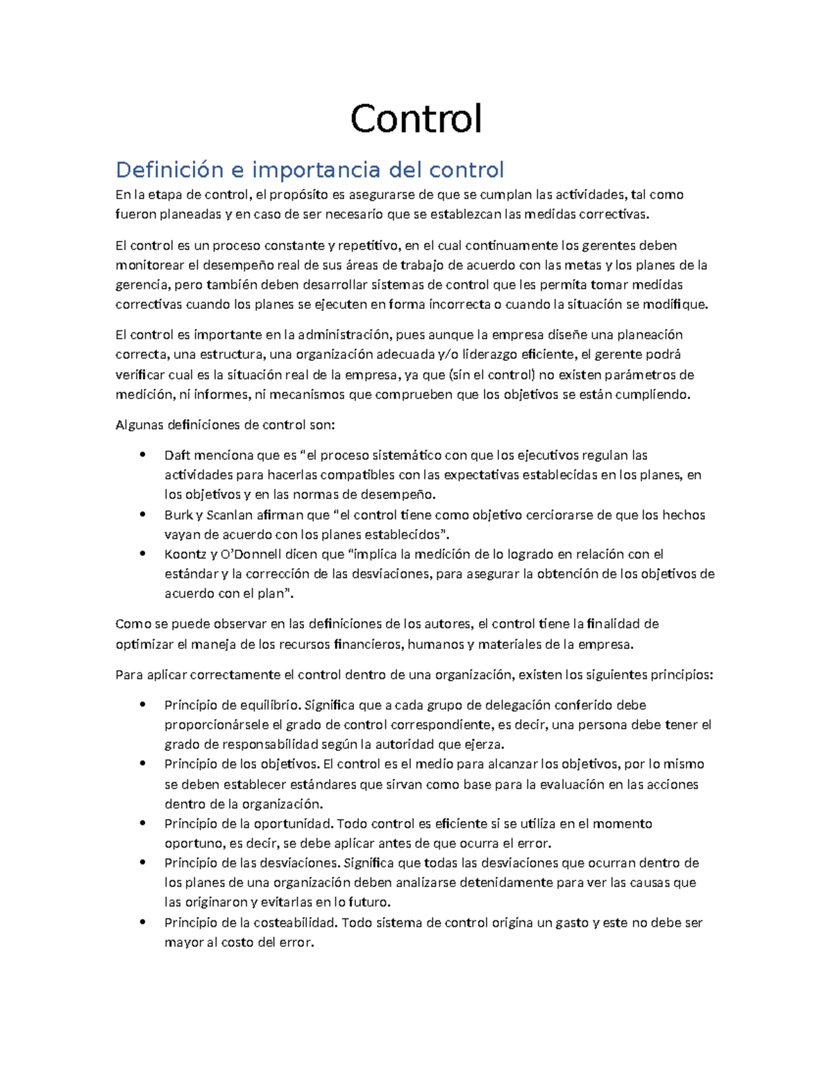 Resumen control - Control Definición e importancia del control En la etapa de control, el ...