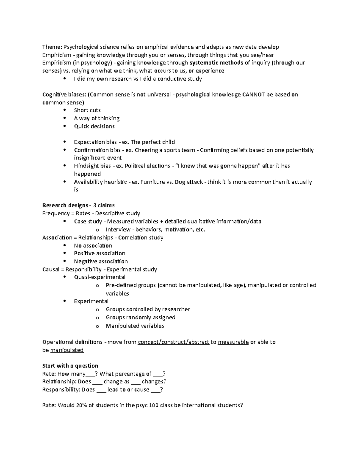 Theme - Old Notes - Theme: Psychological science relies on empirical ...