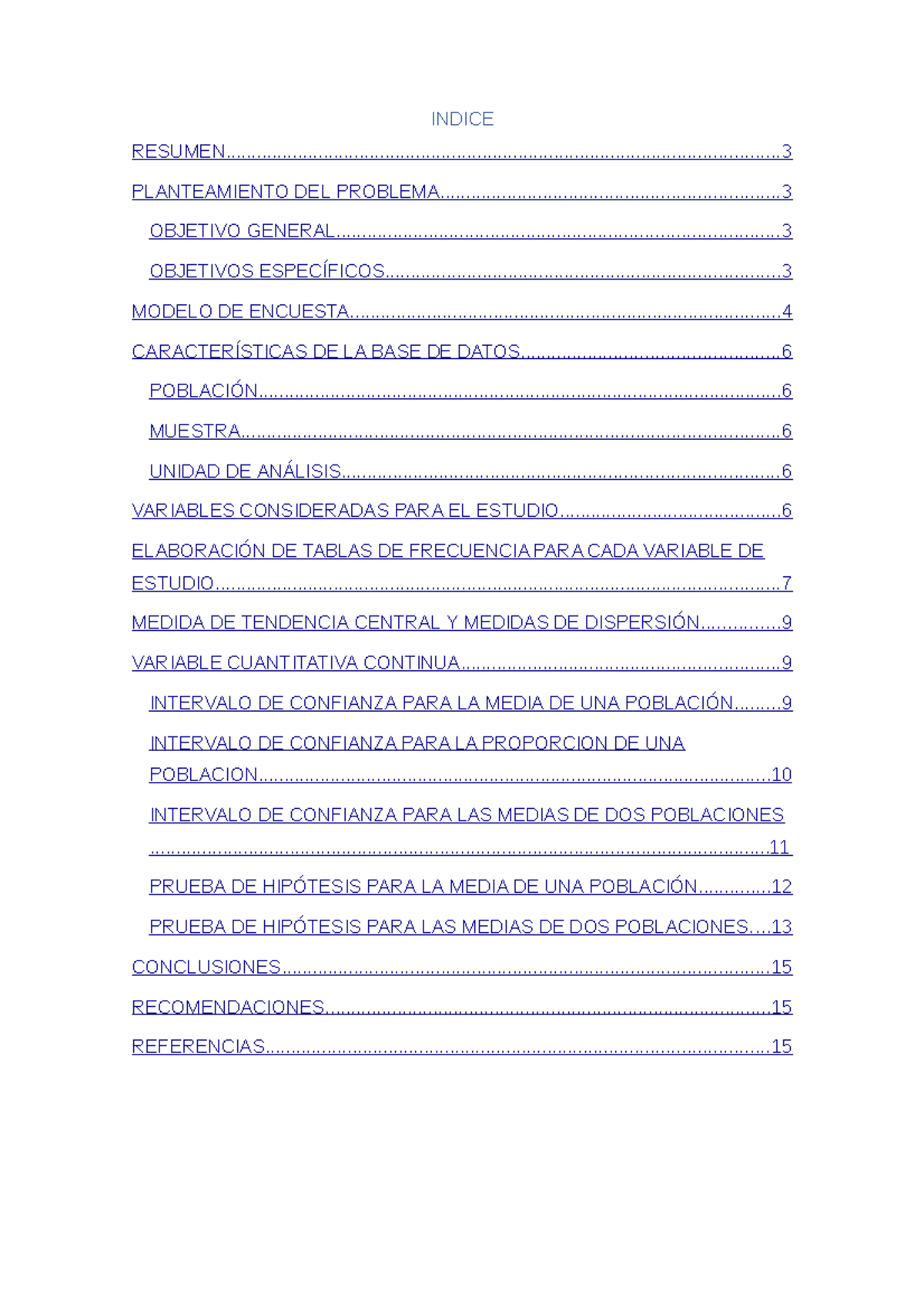 Indice - informacion para el trabajo academico grupal - INDICE - Studocu