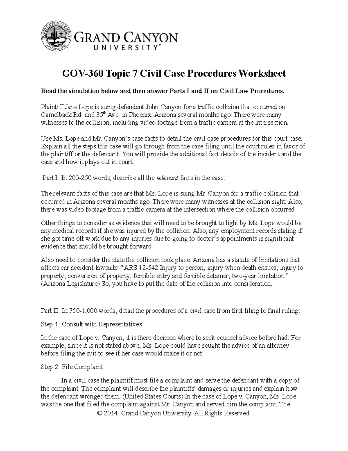 GOV-360 Topic 7 Civil Case Procedures Worksheet - GOV-360 Topic 7 Civil ...