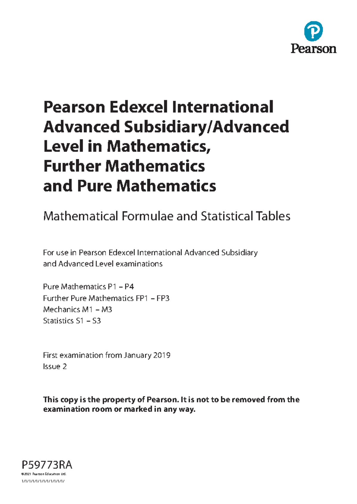 Mathematics Formulae Booklet - Pearson Edexcel International Advanced Subsidiary/Advanced Level ...