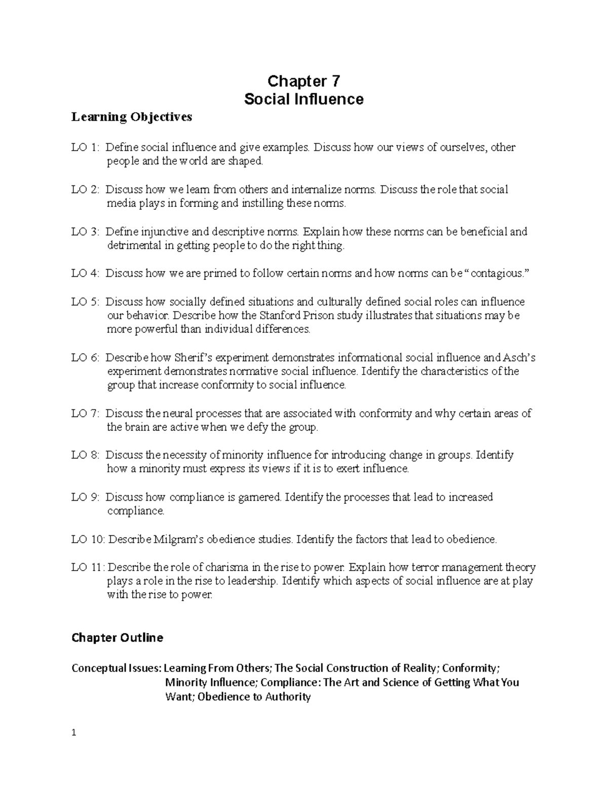 Chapter 7(Social Influence ) Lecture Notes - Chapter 7 Social Influence ...