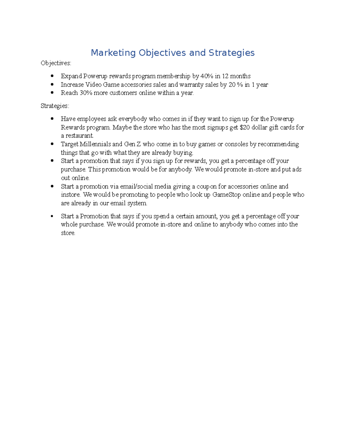 Marketing Objectives and Strategies - Marketing Objectives and ...