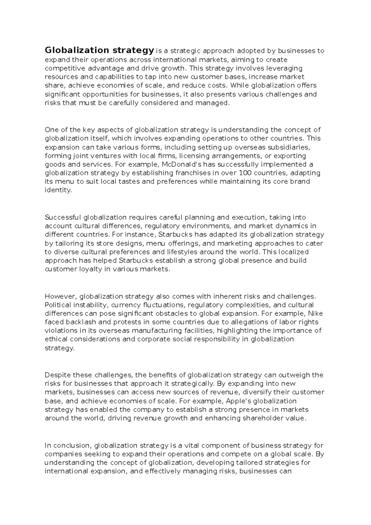 Globalization in strategy management - Globalization strategy is a ...