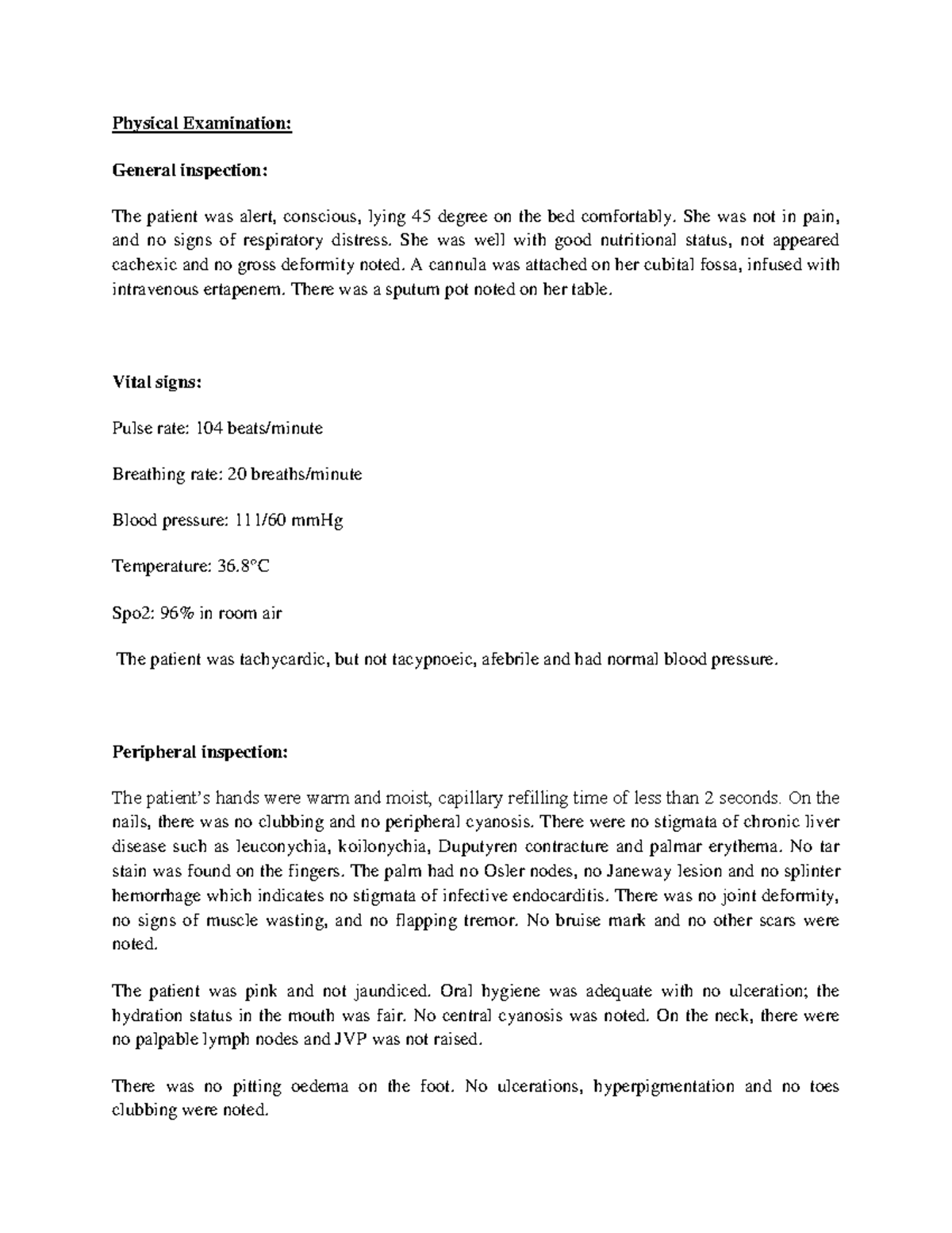 Examination Script in Long Case - Physical Examination: General ...