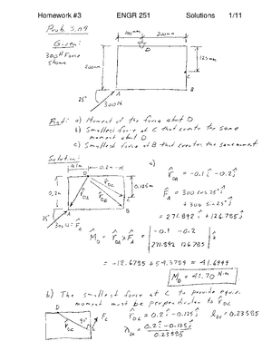 ENGR251 S19 HW2 Ch2 Problems - ENGR 251 Engineering Mechanics I Statics Spring 2019 Your HW No ...
