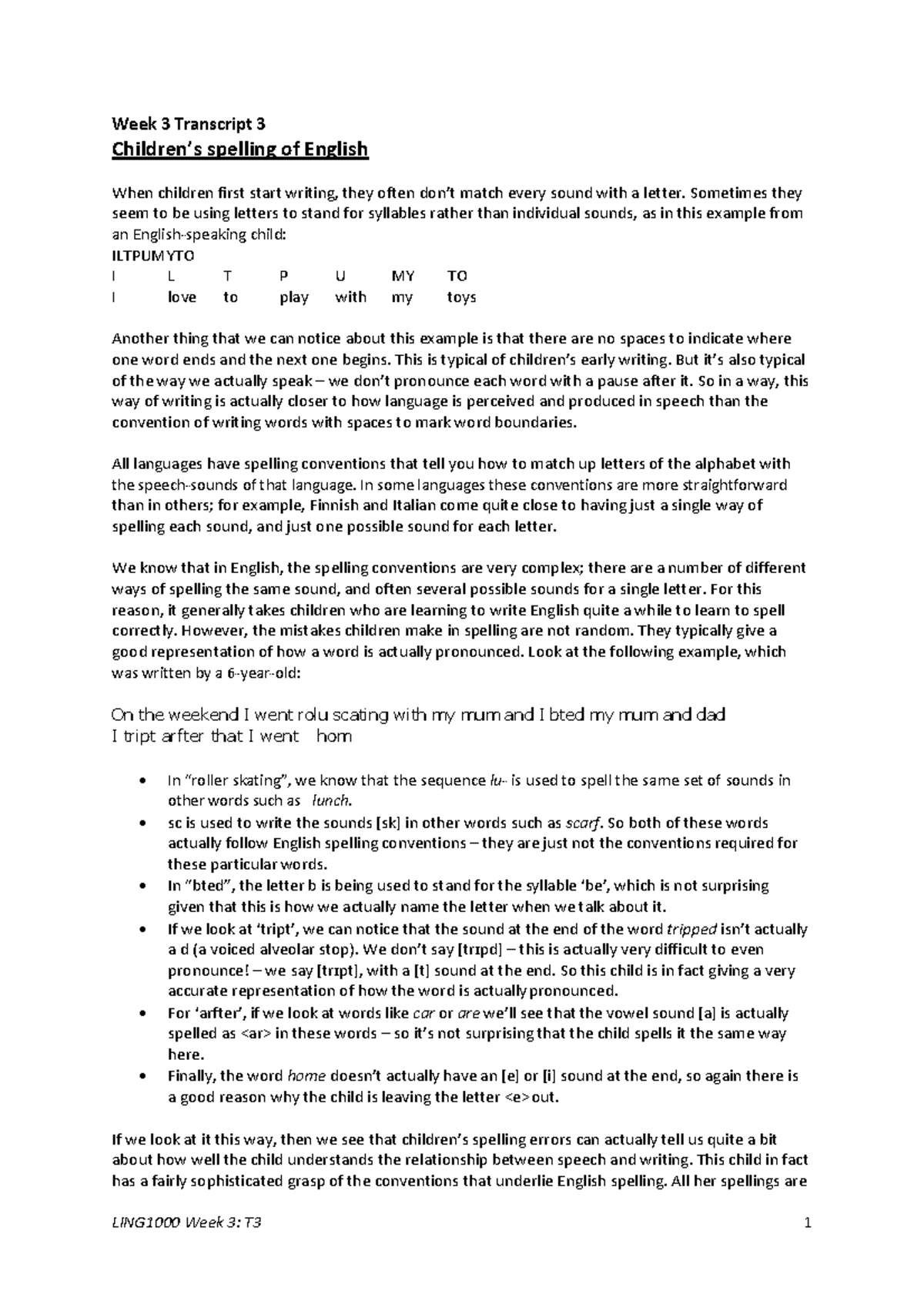 LING1000 Week 3 Transcript 3 - Warning: TT: undefined function: 32 Warning: TT: undefined ...