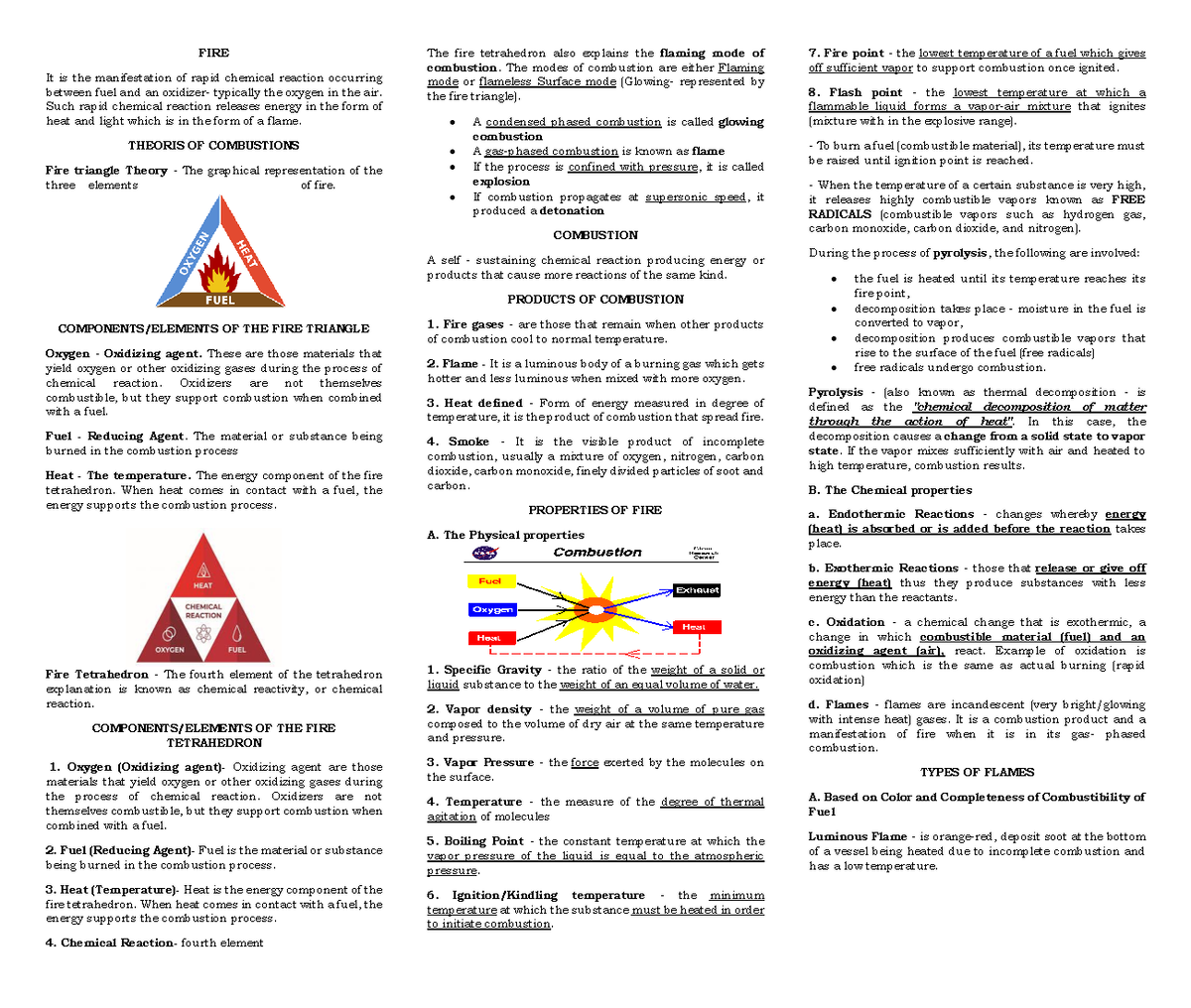FIRE AND Arson - Notes and definition of terms. - FIRE It is the ...