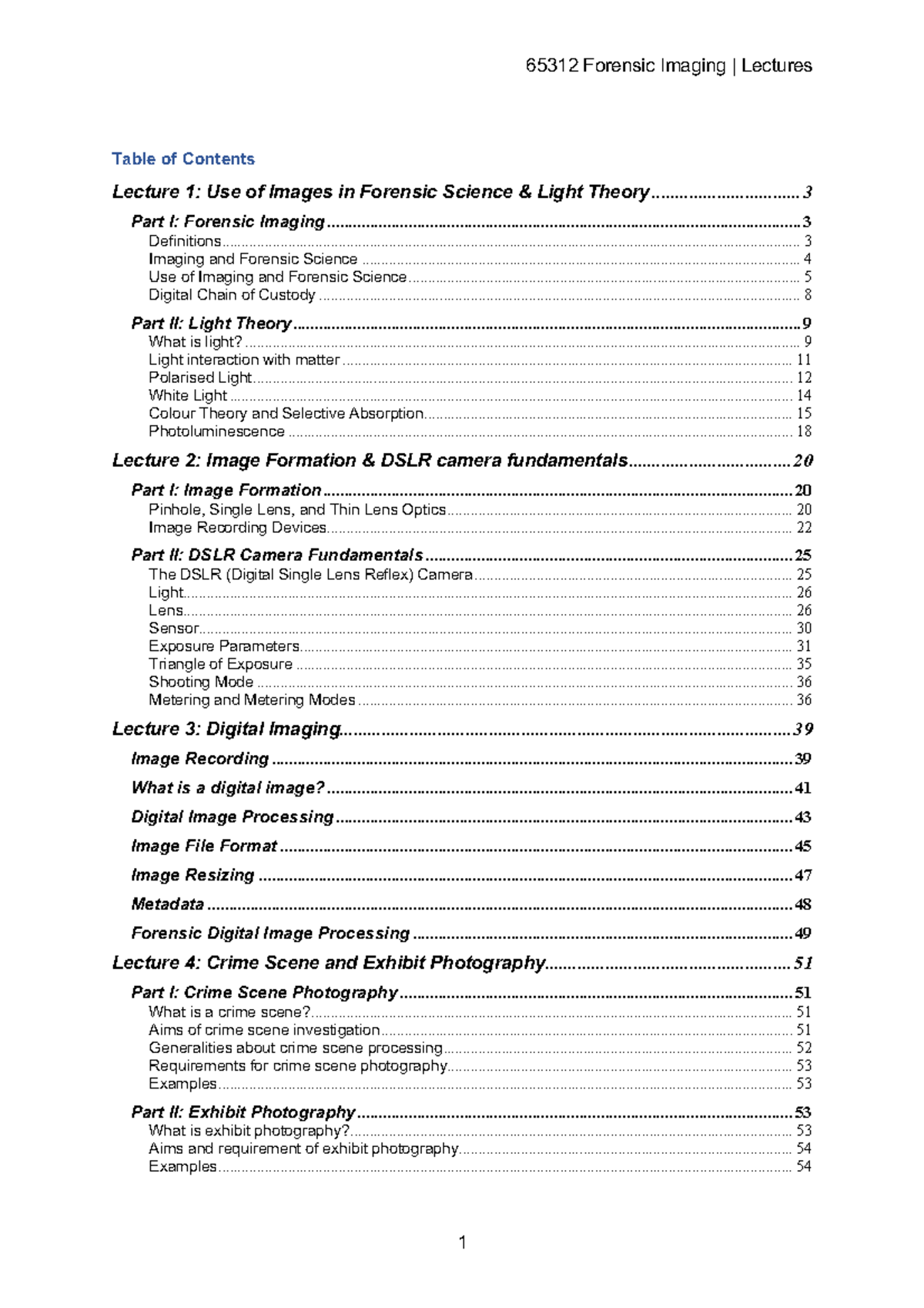 Week 1-5 Notes from Lectures (Useful for Quiz 1) - 65312 Forensic ...