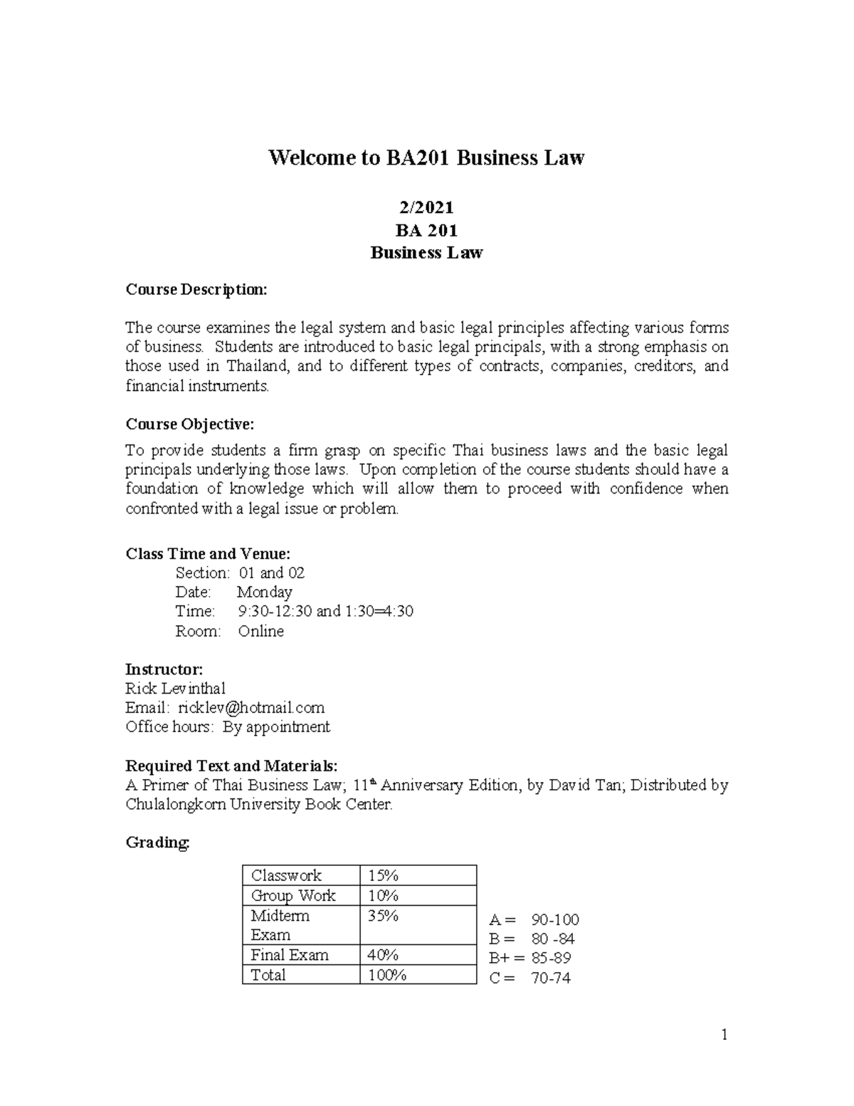 Business law Week 1-3 - Welcome to BA201 Business Law 2/ BA 201 ...