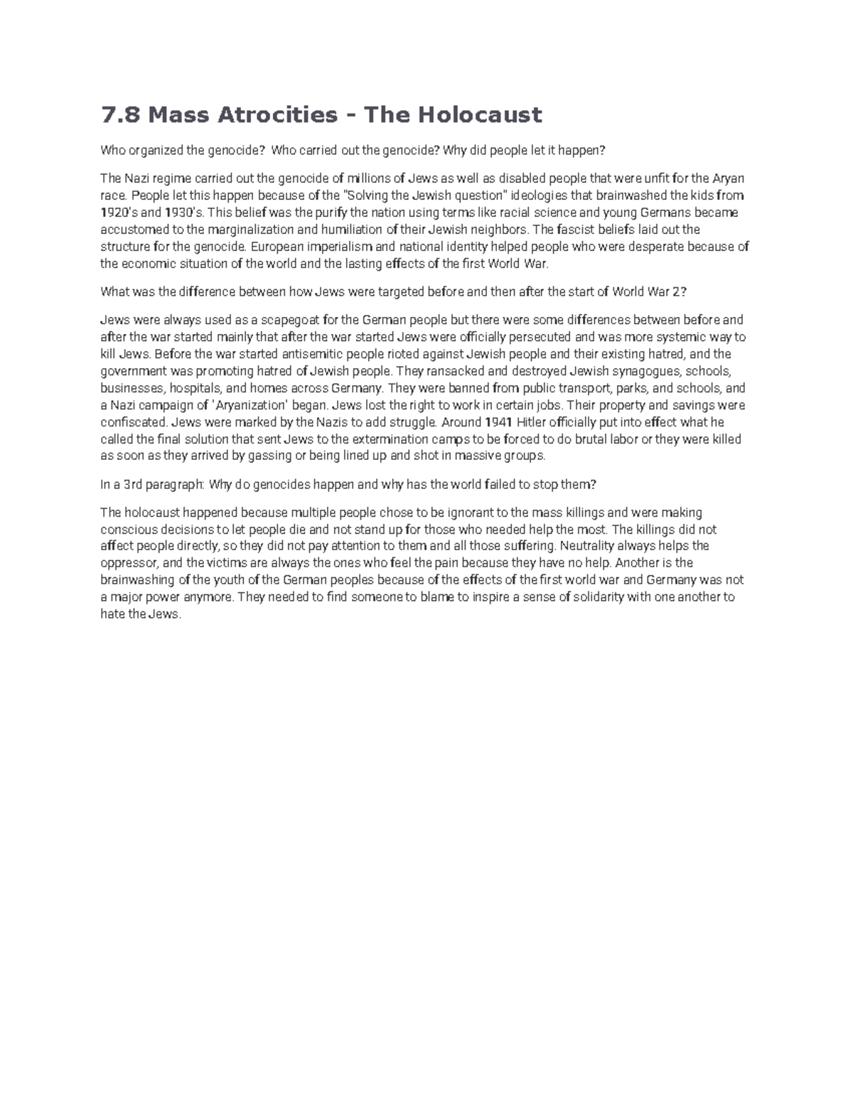 7.8 - The holocaust - 7 Mass Atrocities - The Holocaust Who organized ...