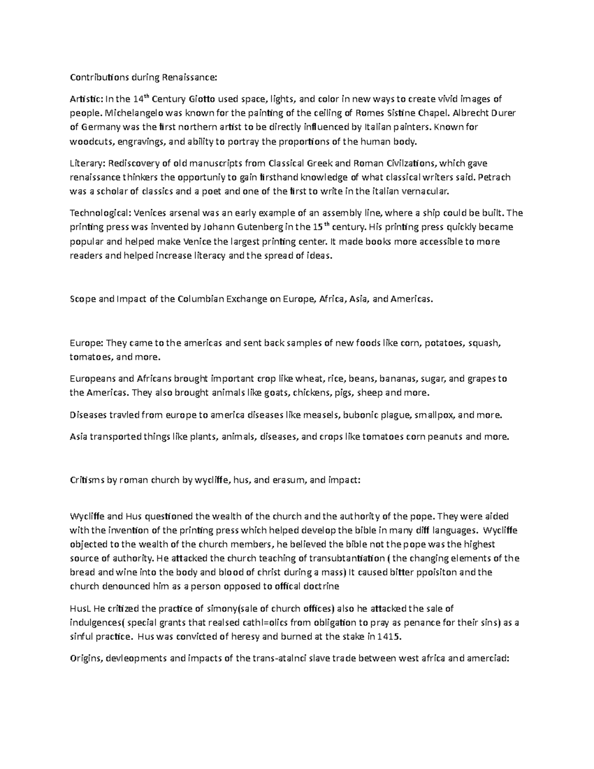 4 DBA Study guide - Contributions during Renaissance: Artistic: In the ...