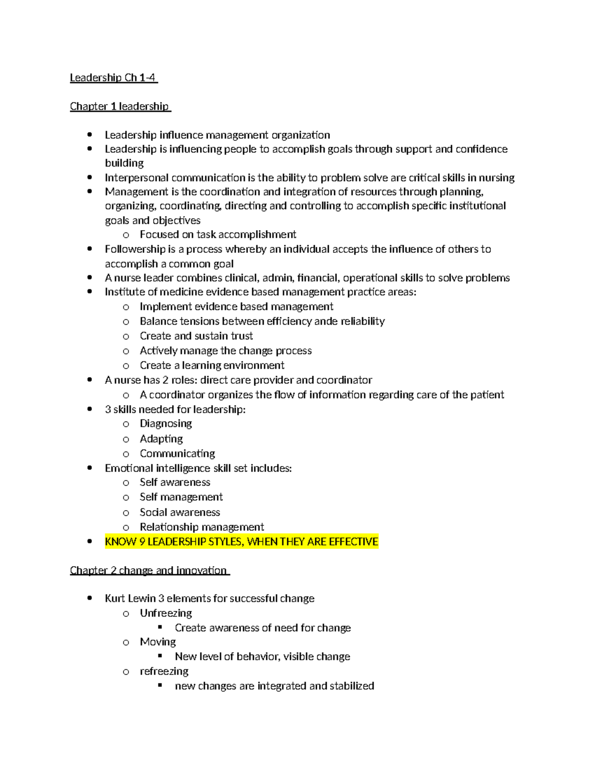 Leadership Ch 1-4 - n/a - Leadership Ch 1- Chapter 1 leadership ...