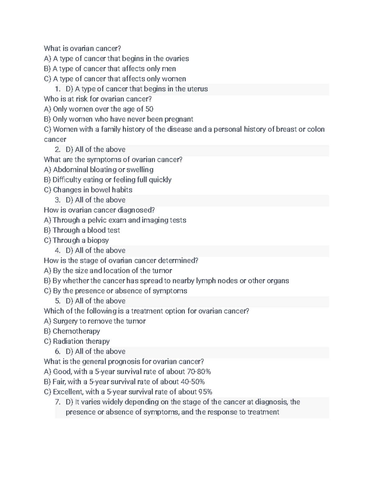 Ovarian cancer multiple choice - What is ovarian cancer? A) A type of ...
