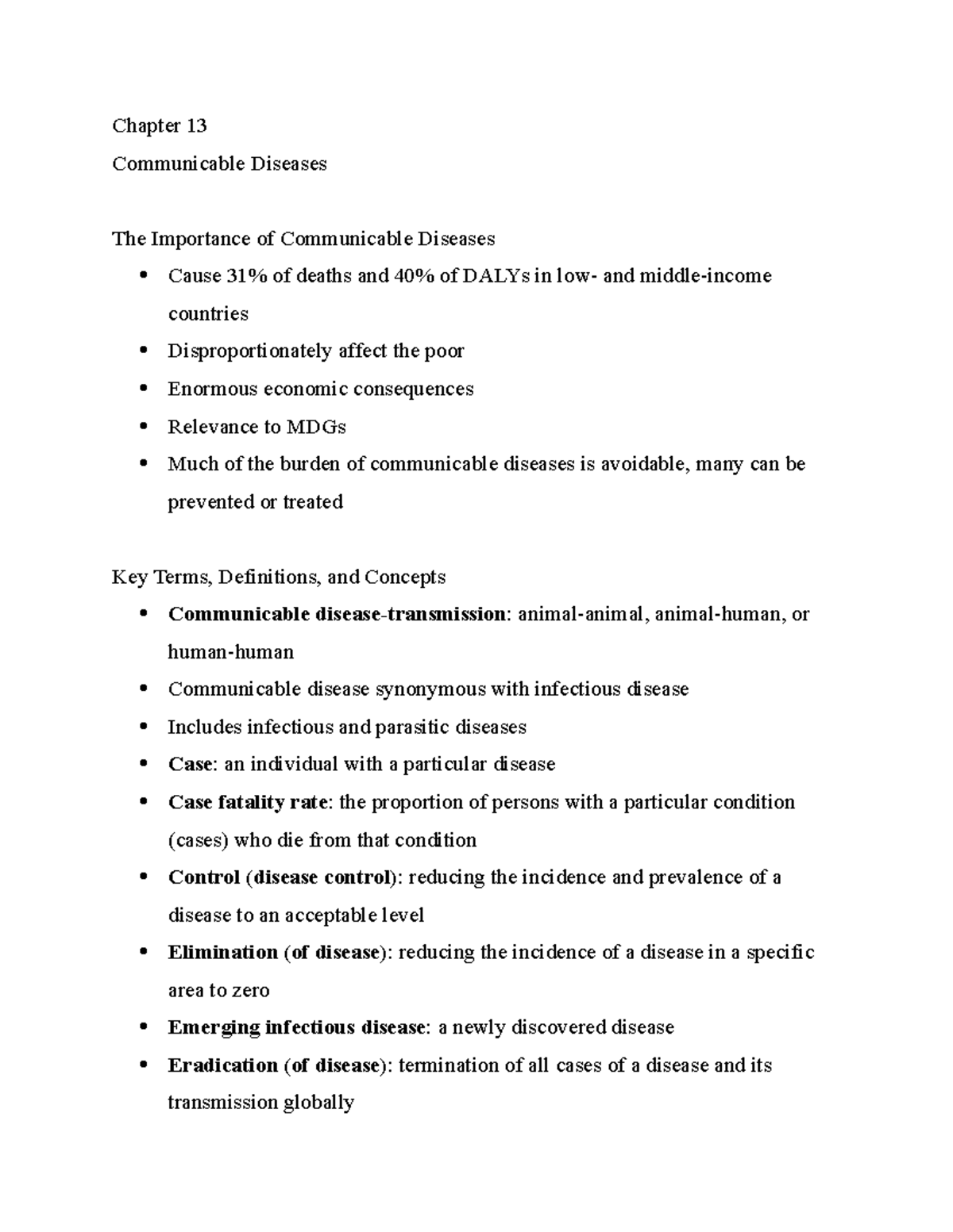 HEA 310 Chapter 13 Notes - Chapter 13 Communicable Diseases The ...