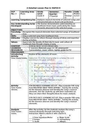 PE8 Q1 DLP8 - A Detailed Lesson Plan in MAPEH 8 DLP No.: 8 Learning Area: Physical Education 8 ...