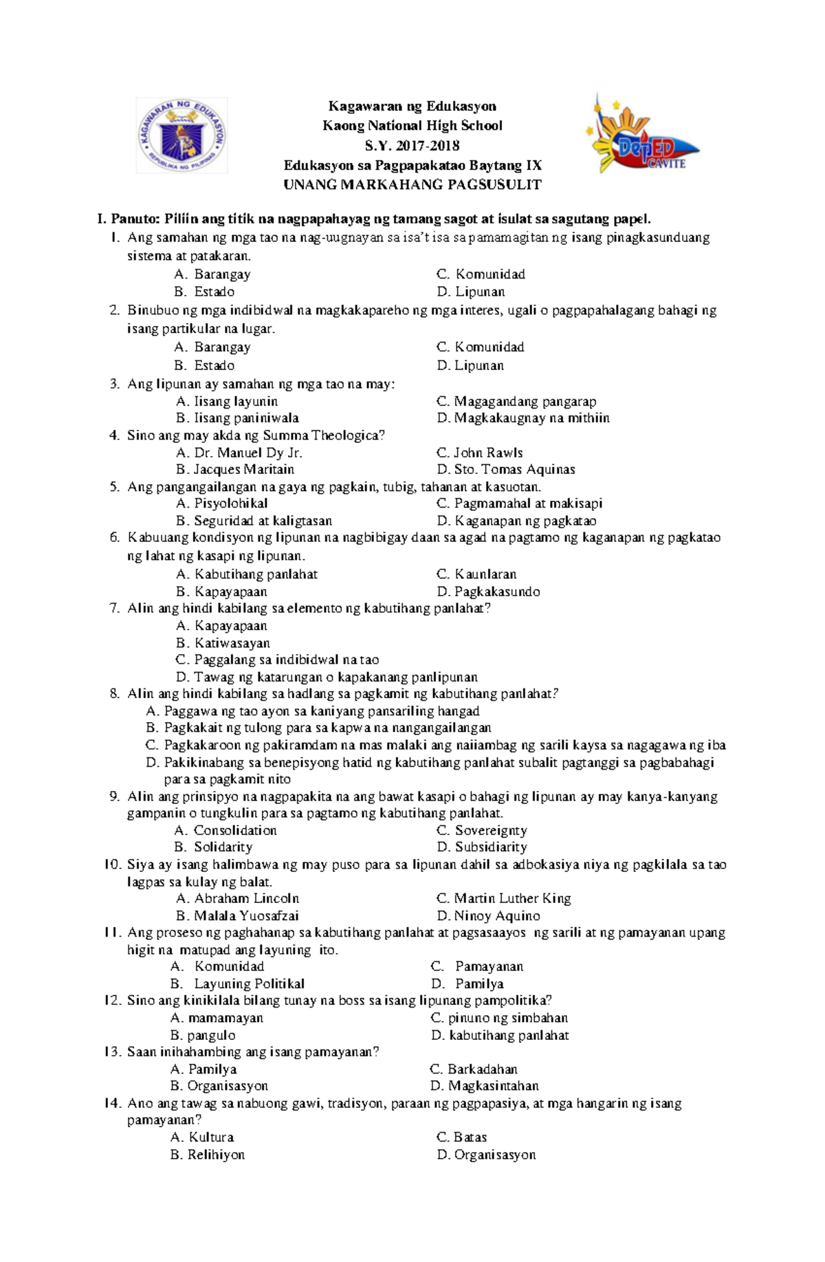 Toaz - Yoas - Kagawaran ng Edukasyon Kaong National High School S. 2017 ...