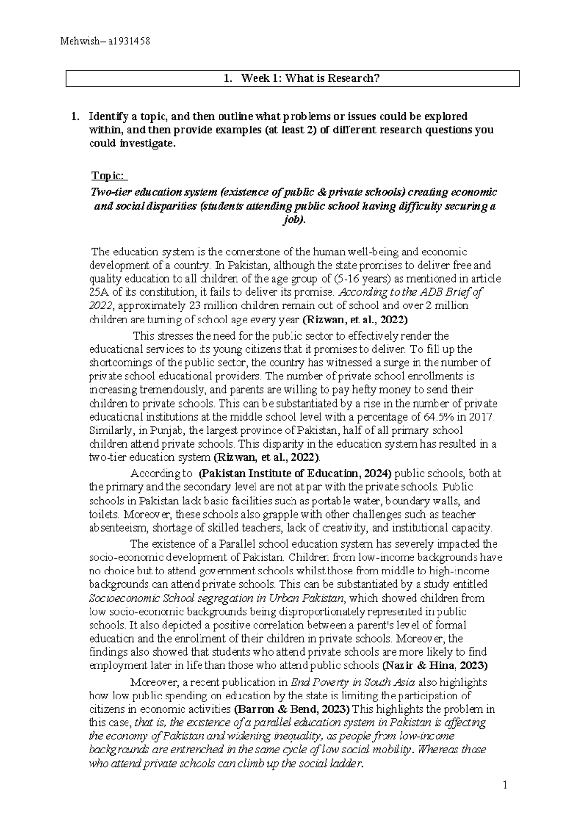 Course Journal - 1. Identify a topic, and then outline what problems or ...