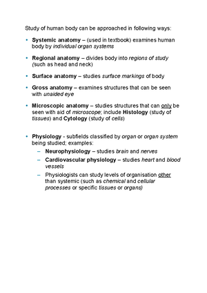 Levels of Structural Organization and Body Systems - Body is ...