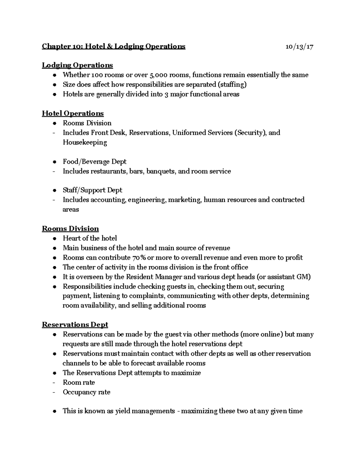Chapter 10 Hotel & Lodging Operations 10 13 17 - Chapter 10: Hotel ...