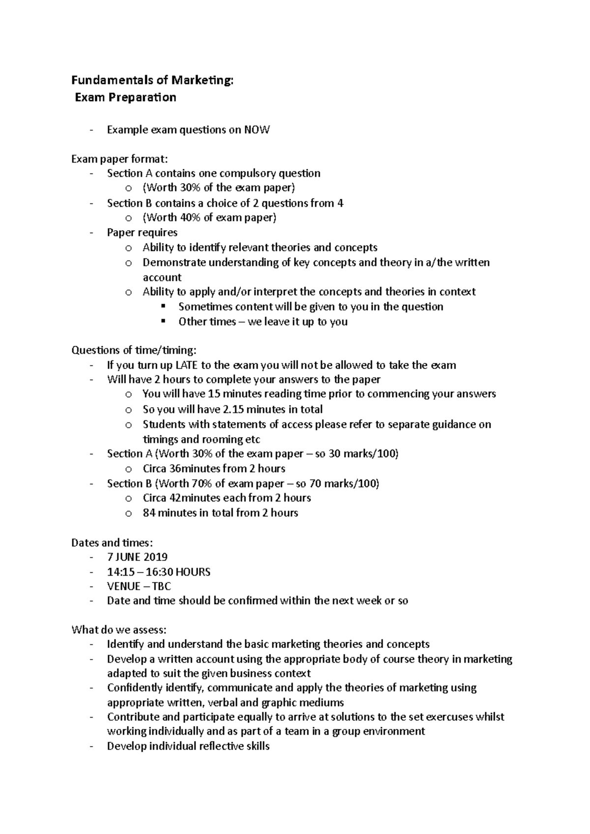 Week 33 - 13:03:2019 - Exam Preparation - Fundamentals of Marketing ...