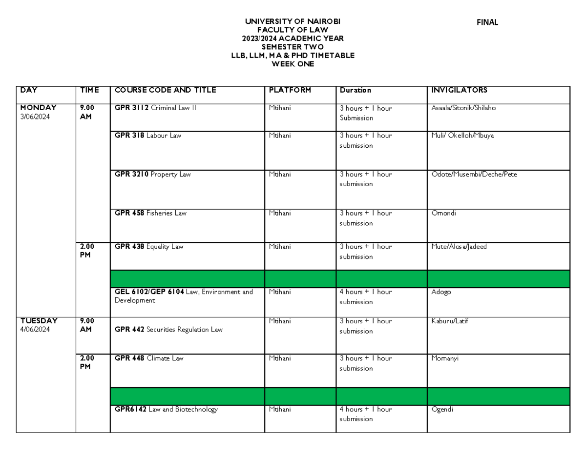 Final SEM 2 Consolidated Exam Time Table - June 2024 - UNIVERSITY OF ...
