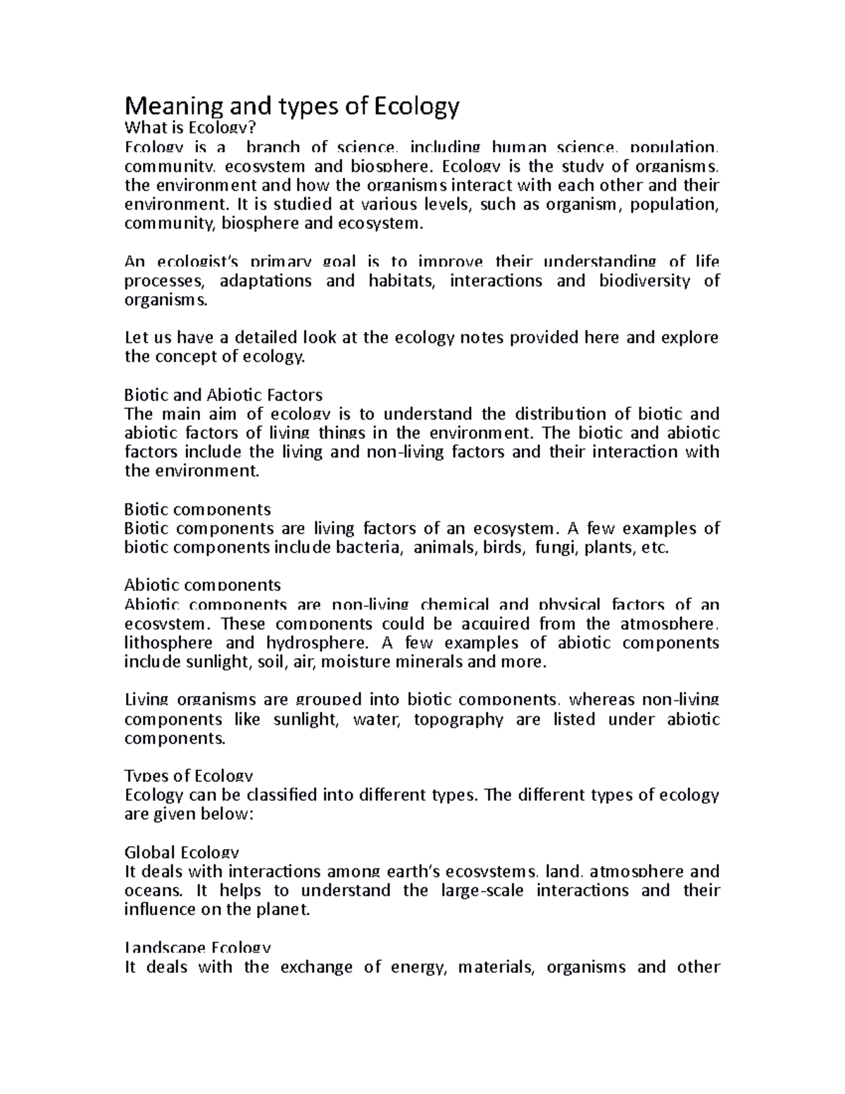 Meaning and types of Ecology - Ecology is the study of organisms, the ...