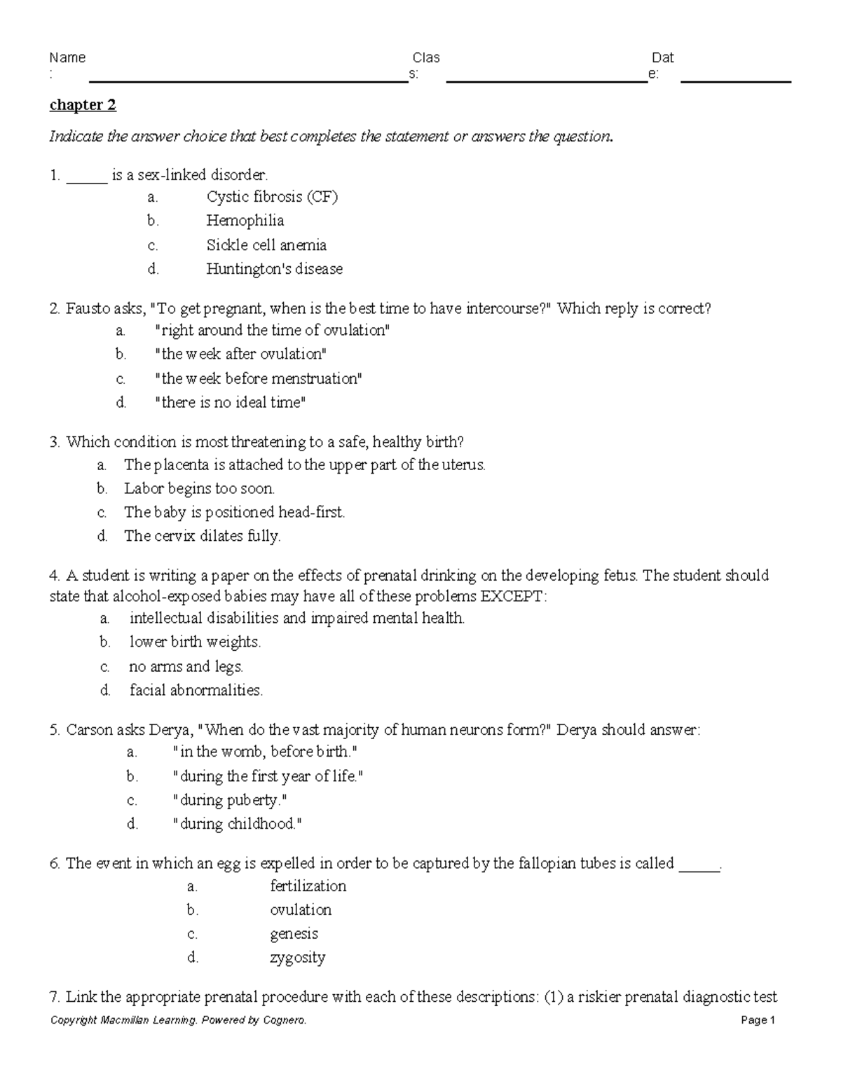 Chapter 2 - study guide - : s: e: chapter 2 Indicate the answer choice ...