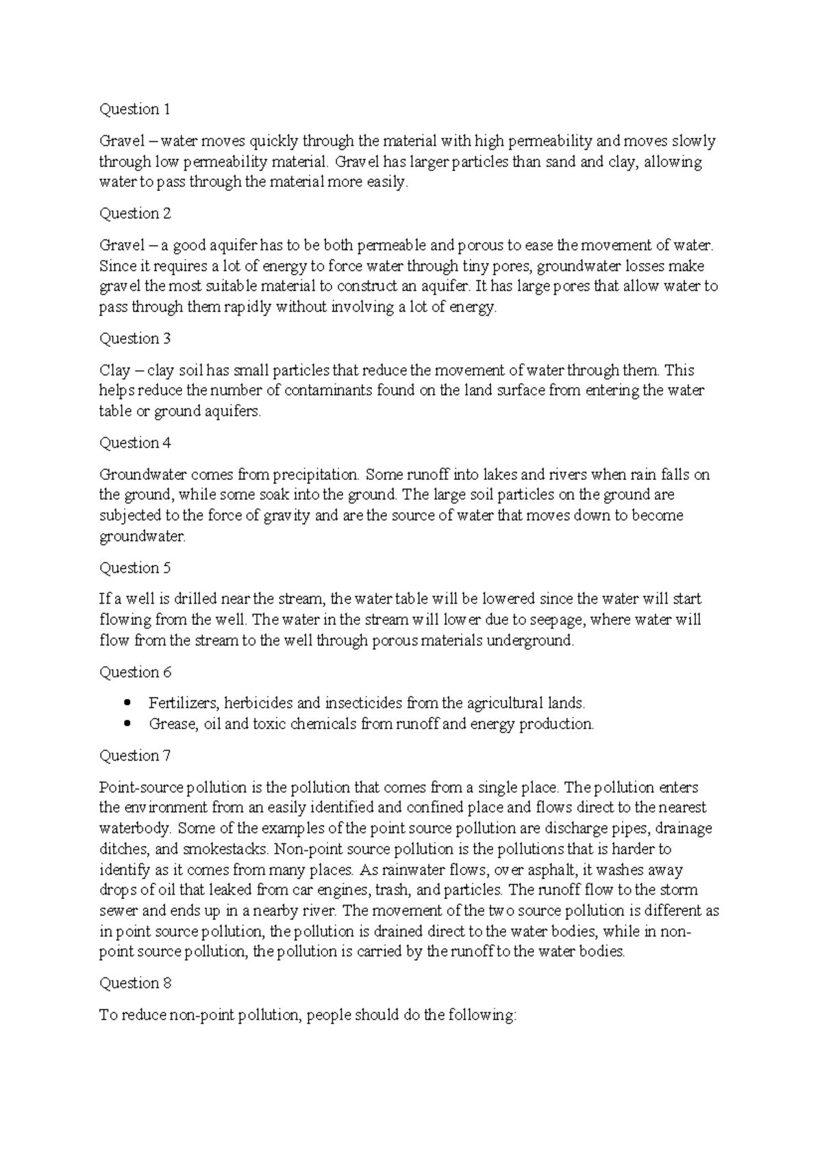 Lab Assessment 10 - Assignments - Question 1 Gravel – water moves quickly through the material ...