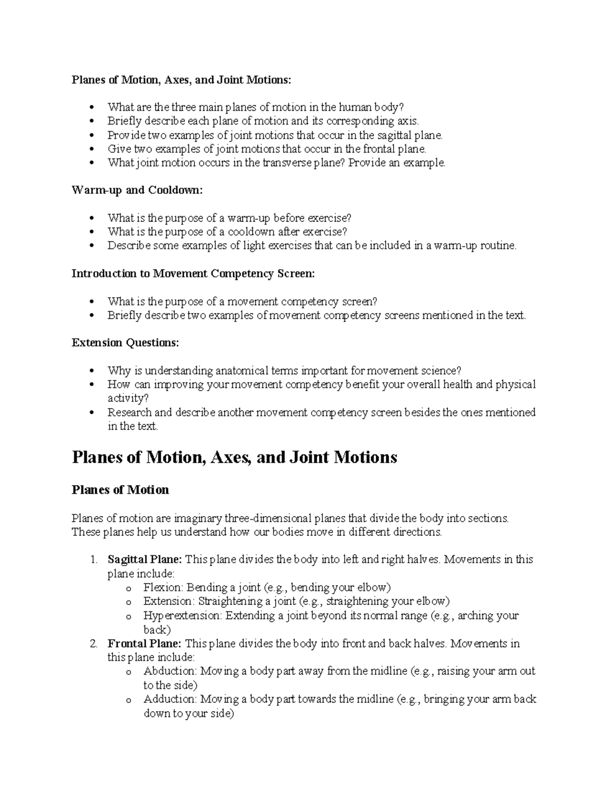 Lesson - N/A - Planes of Motion, Axes, and Joint Motions: What are the three main planes of ...
