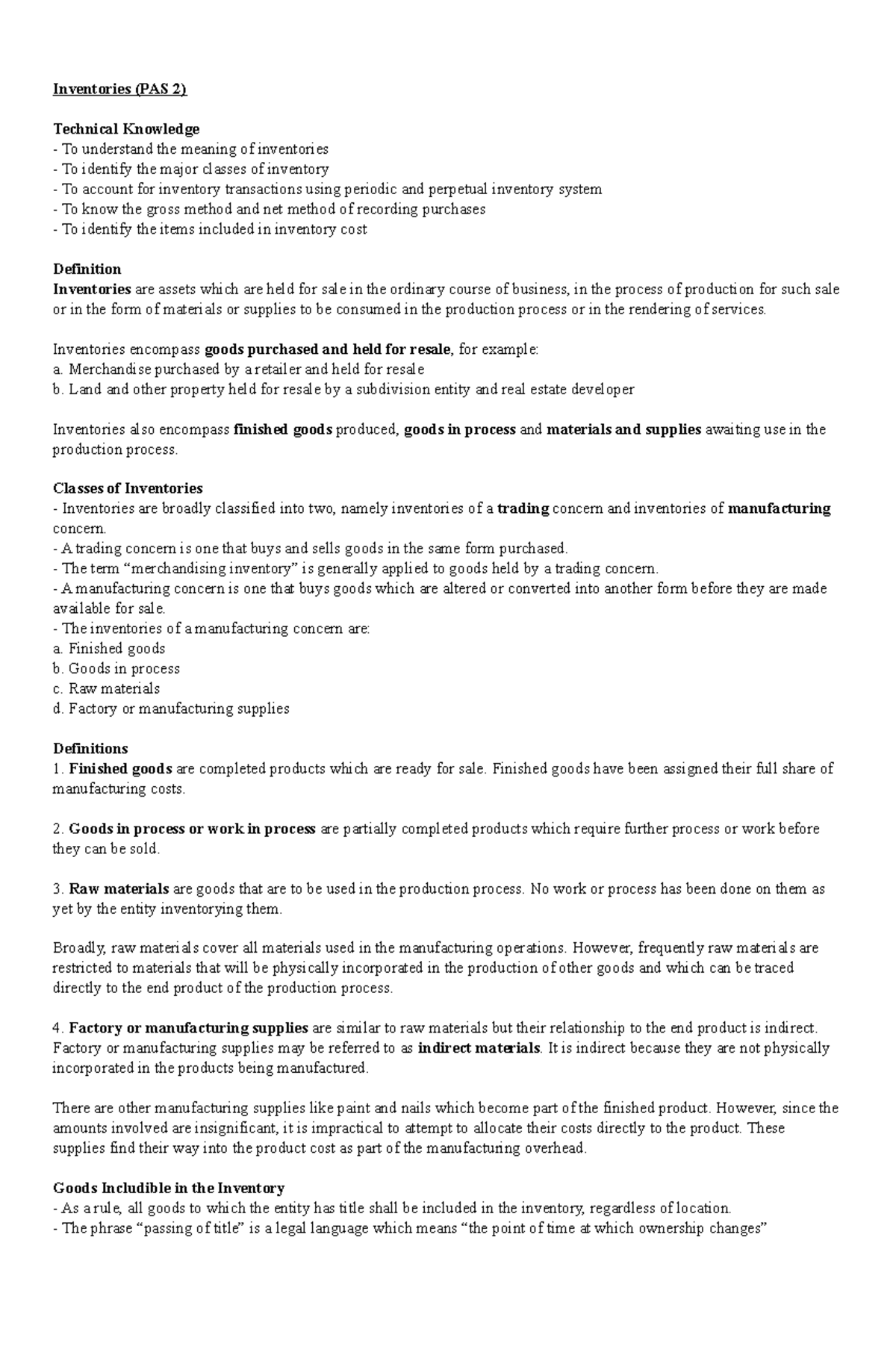 Inventory Topics - IA1 - Inventories (PAS 2) Technical Knowledge To ...