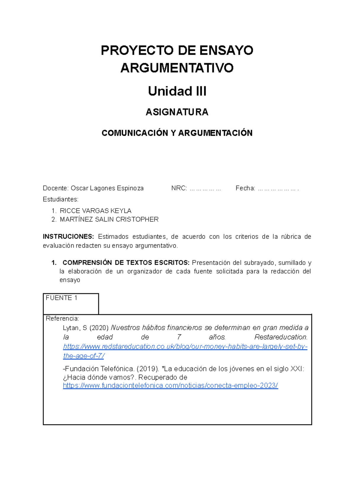Proyecto DE Ensayo Argumentativo - PROYECTO DE ENSAYO ARGUMENTATIVO ...