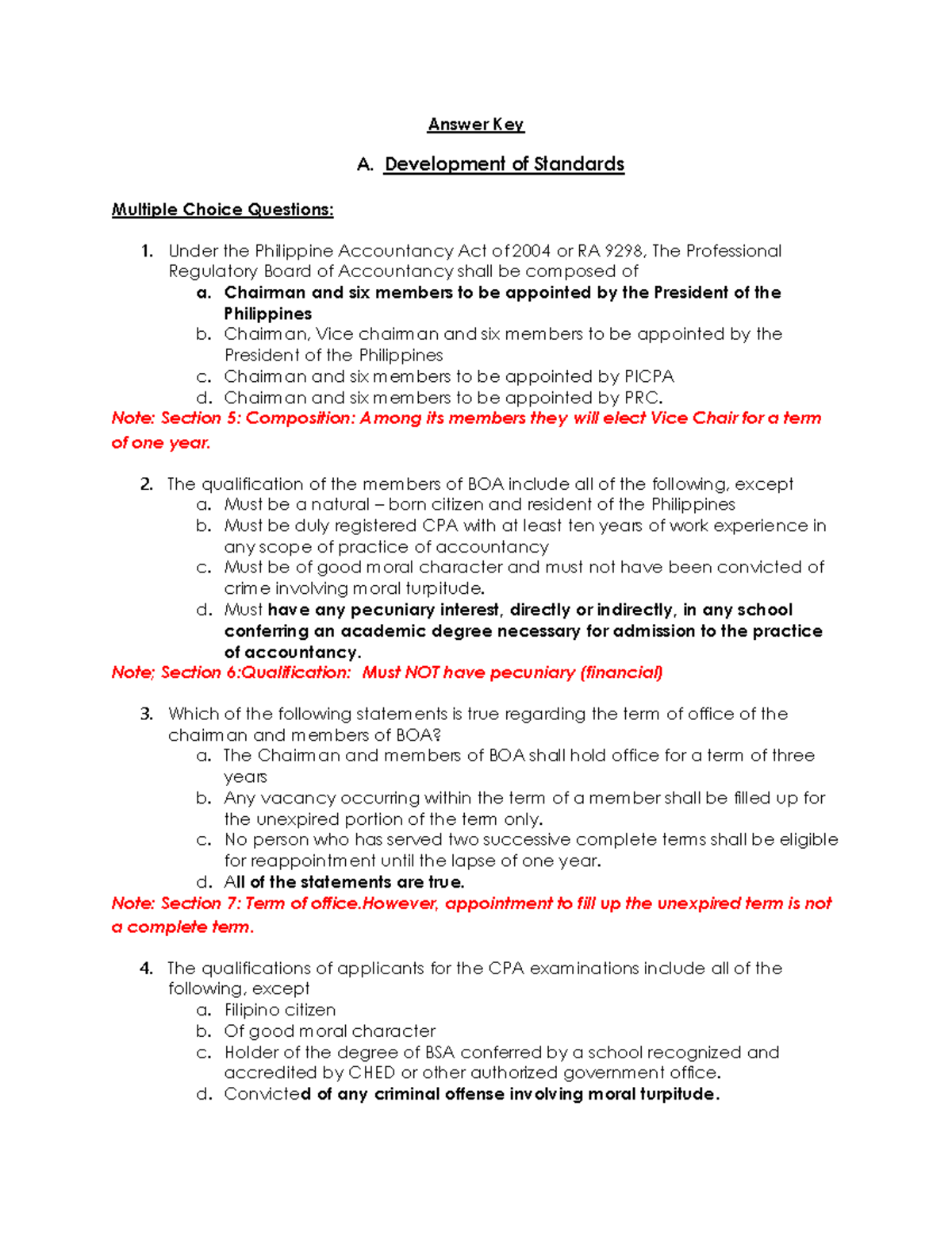 Answer Key - Development and Conceptual - Answer Key A. Development of ...