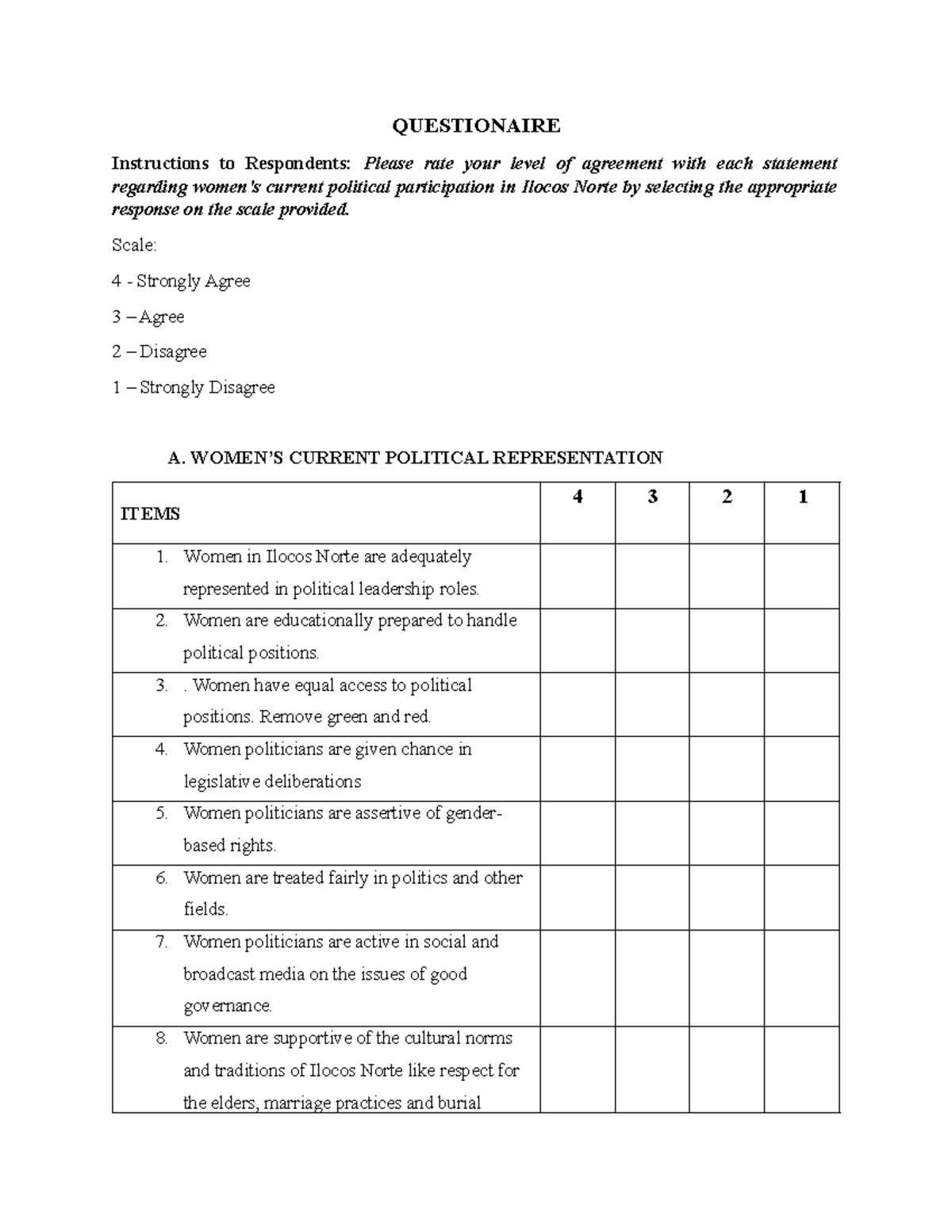 Questionaire - LKNK;UVLTX, - QUESTIONAIRE Instructions to Respondents ...