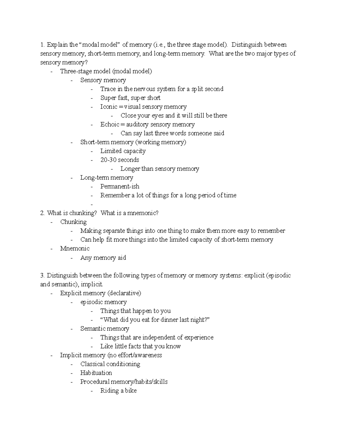 Memory lecture - Explain the “modal model” of memory (i., the three ...