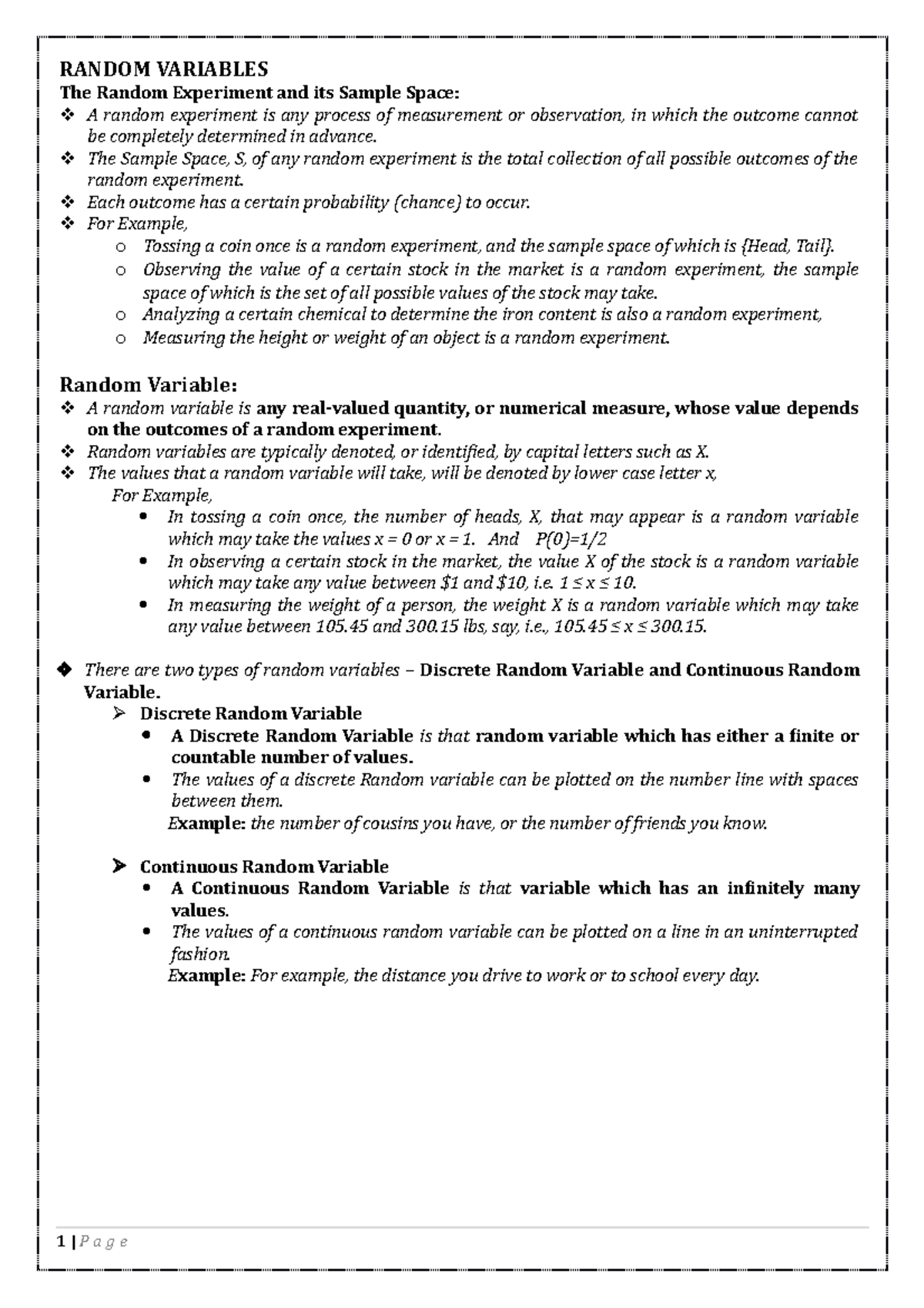 Statistics UNIT Three - Random Variables-1 - RANDOM VARIABLES The ...