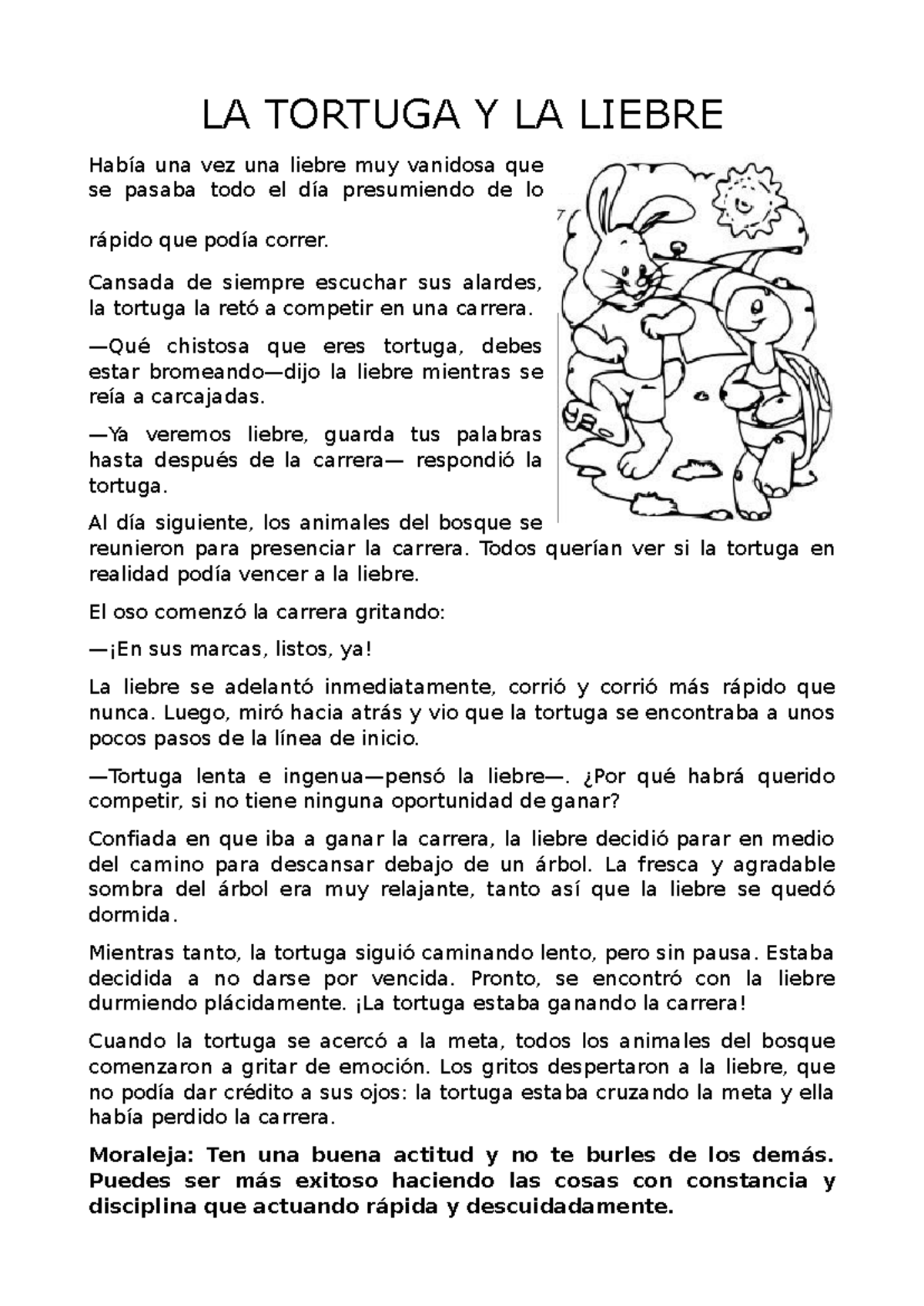 LA Tortuga Y LA Liebre - tEXTO PARA FOMENTAR LA COMPRENSIÓN LECTORA ...