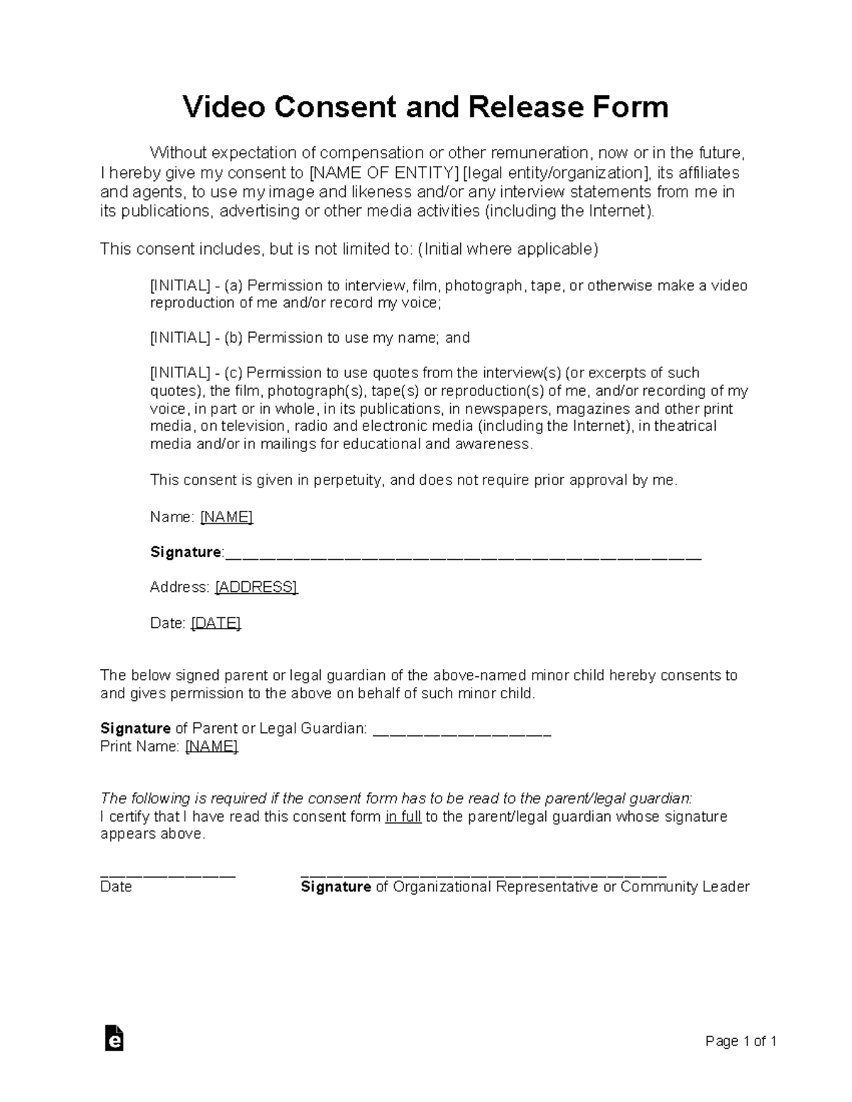 Video-Consent-Form - NOTES - Video Consent and Release Form Without ...