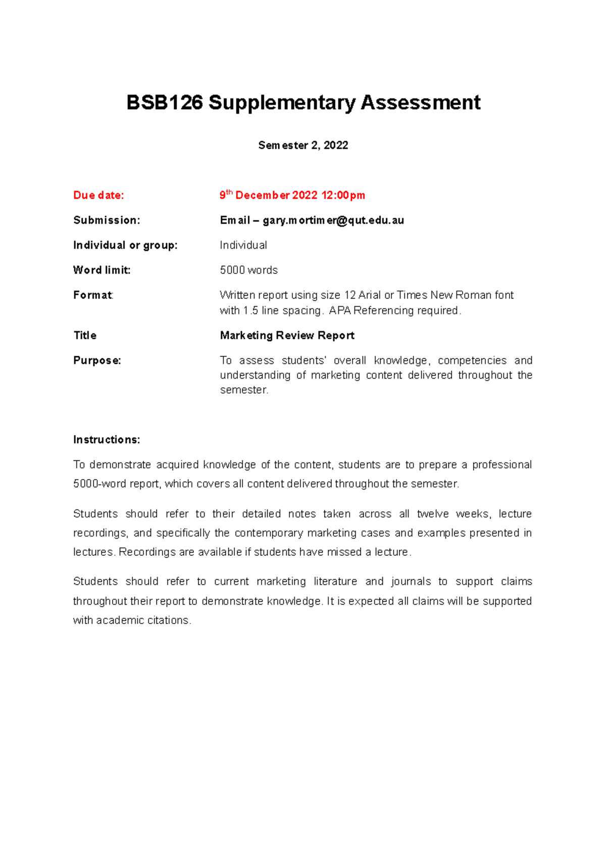 Supp Assessment Sem 2 2022 - BSB126 Supplementary Assessment Semester 2 ...