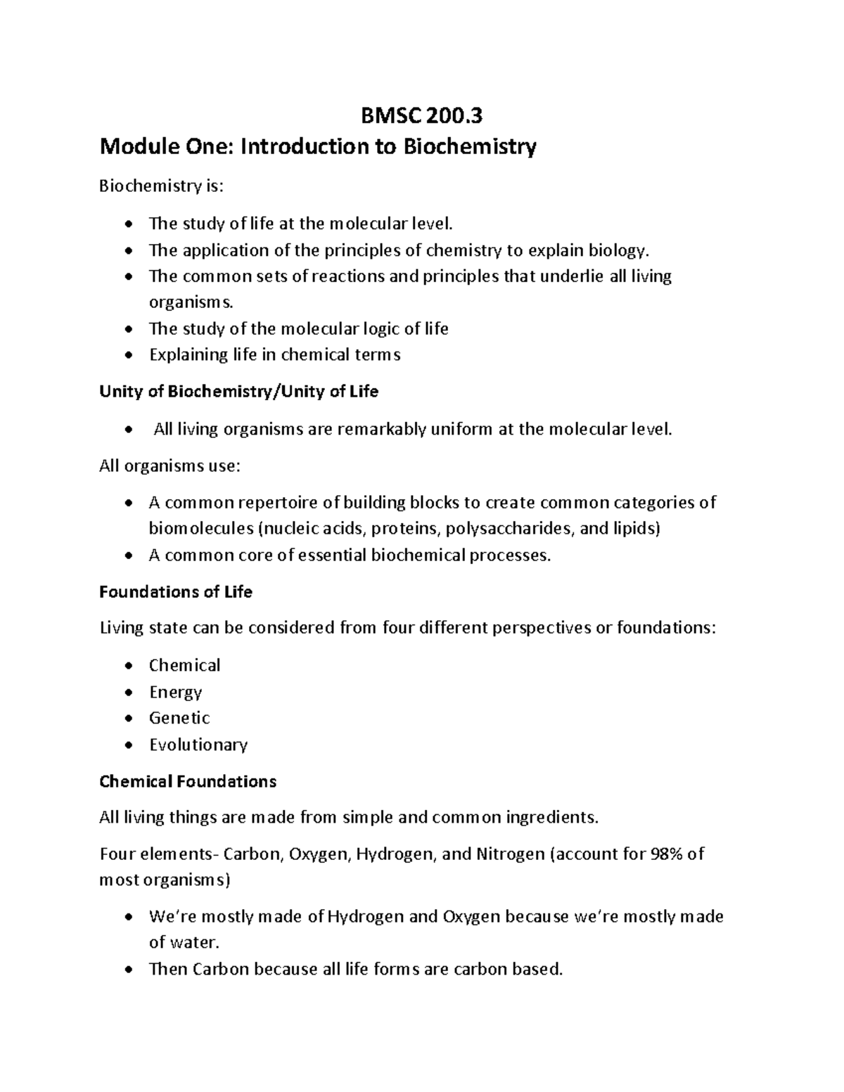 BMSC 1 5 - Modules 1-5 notes - BMSC 200. Module One: Introduction to ...